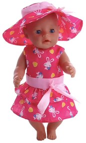 Šatičky s kloboučkem pro American girl a Baby Born 43-45 cm Varianty: Tm. růžové s králíčky