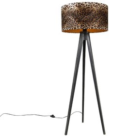 Stojací lampa stativ černý se stínidlem leopard 50 cm - Tripod Classic