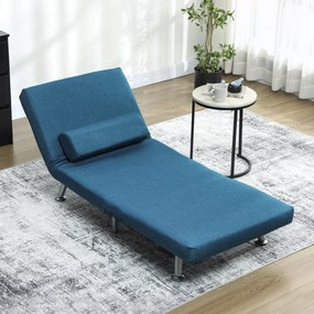 HOMCOM Skládací křeslo s funkcí postele, skládací polohovací křeslo v lněném stylu, nastavitelná opěradla, 75 x 70 x 75 cm, modrá