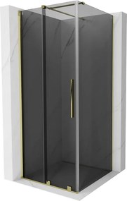 Mexen Velar, sprchový kout s posuvnými dveřmi 110 x 110 cm, 8mm šedé sklo, zlatá lesklá, 871-110-110-41-50