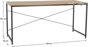 Psací stůl, dub / černá, 150x60 cm, MELLORA