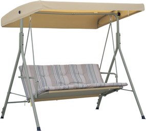 Outsunny Houpací Lavice pro 3 Osoby se Železnou Rámem a Nastavitelnou Sluneční Clonou, Polstrované Polštáře a Područky, 172x110x156cm | Aosom