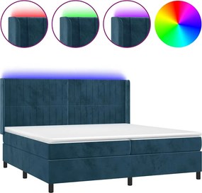 Box spring postel s matrací a LED tmavě modrá 200x200 cm samet 3139707