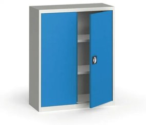 Plechová policová skříň, 1150 x 950 x 400 mm, 2 police, šedá / modrá