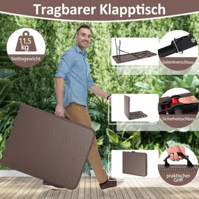 Costway Skládací zahradní stůl v ratanovém vzhledu s HDPE stolní deskou