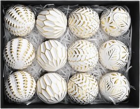 Sada 12 ks vánočních ozdob GOLD FESTIVE 7 cm, bílé/zlaté