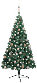 Umělý vánoční půl stromek s LED a sadou koulí zelený 240 cm 3077567