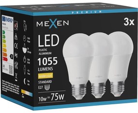 Mexen Nova 3x LED žárovka E27, A60, 10W, Teplá - 3000K, 1055 lm - L100-E27-1030-01x03