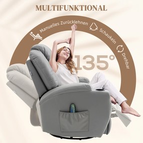 Masážní křeslo HOMCOM Relaxační křeslo s 8 vibračními body, 5 režimů, funkce polohování, nosnost 150 kg, imitace kůže, světle šedá