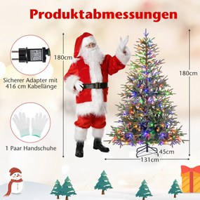Costway 180 cm Umělý vánoční stromeček s 250 Vícebarevná LED světla Umělý