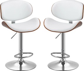 HOMCOM Set 2 barových židlí s umělou kůží, nastavitelnou výškou a otočným podnožím bílá | Aosom