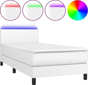 Box spring postel s matrací a LED bílá 90x200 cm umělá kůže 3134082