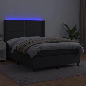 Box spring postel s matrací a LED černá 140 x 190 cm umělá kůže 3139319
