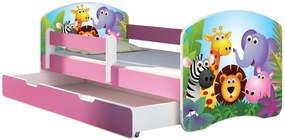 Dětská postel - ZOO 2 180x80 cm + šuplík růžová