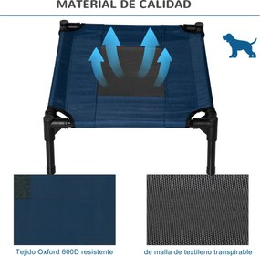 PawHut Přenosná Vysoká Postel pro Psy a Kočky s Prodyšnou Síťovinou a Oxfordskou Tkaninou pro Interiér a Exteriér 61x46x18 cm Modrá