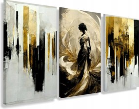 Elegantní Obrazy na plátně Triptych Glamour Zlato Černá Abstrakce 60x120