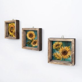 Sada nástěnných obrazů Sunflowers 15x15 cm 3 ks žlutá