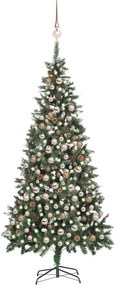 vidaXL Umělý vánoční stromek LED osvětlení sada koulí a šišky 210 cm [3077798] Barva: white and rose