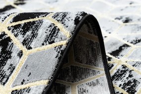 Dywany Łuszczów, Běhoun Gloss 409A 82 3D cubes black/gold/grey, 80x200, černá, obývací pokoj