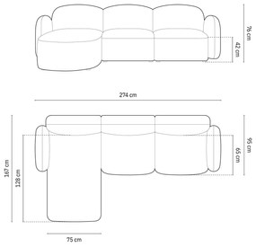 MUZZA Rohová pohovka Claire 274 cm levá chenille černá