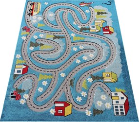 DY Modrý dětský koberec s motivem města Color Kids 02 Rozměr: 100x150 cm