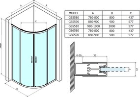 GELCO s.r.o. Čtvrtkruhová zástěna 90 GELCO SIGMA SIMPLY 900x900 mm GS5590