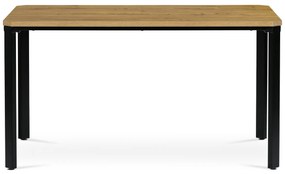 Stůl jídelní,  MDF deska, dýha divoký dub, kovové nohy, černý lak - AT-621 OAK