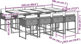 9dílný zahradní jídelní set s poduškami černý polyratan 3211287