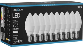 Mexen Nova 10x LED žárovka E14, C37, 7W, Neutrální - 4000K, 735 lm - L102-E14-0740-01x10