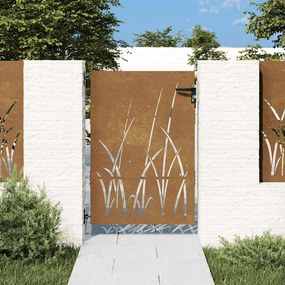 Zahradní branka 85 x 150 cm z cortenové oceli, design s trávou 153223