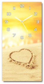 Wallmuralia Nástěnné skleněné hodiny Srdce na pláži 30x60 cm