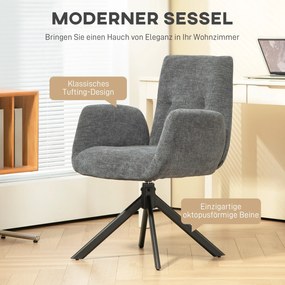 HOMCOM Křeslo otočné lounge křeslo s područkami, vzhled vlněného plátna, moderní čalouněné křeslo s prošíváním knoflíků, ocelové nohy, do obývacího p…