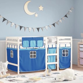 Dětská patrová postel se závěsy modrá 90 x 200 cm borovice,  3283821