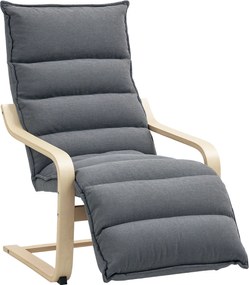 HOMCOM tmavě šedé dřevěné relaxační křeslo s sametovým potahem, nastavitelná opěrka na nohy, moderní design pro obývací pokoj a lounge | Aosom