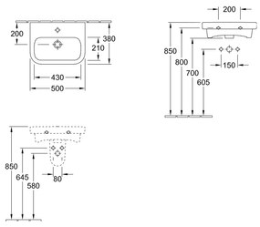 Villeroy & Boch ARCHITECTURA - Umyvátko, 500x380x150 mm, bez přepadu, bílá alpin 43735101