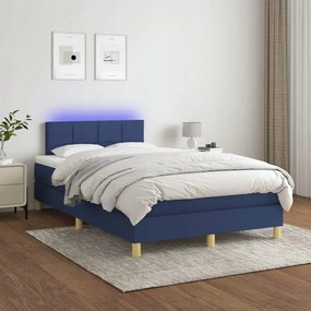 Box Spring Postel S Matrací A Led Textil Modrá Blok se čtverci 120 x 200