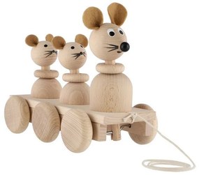 Teddies Tři myšky tahací přírodní dřevo 22 cm