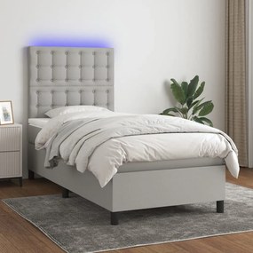 Box spring postel s matrací a LED světle šedá 90x200 cm textil,  3135165
