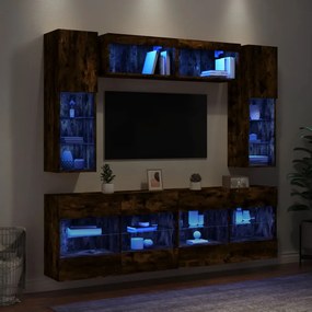 6dílná obývací stěna s LED osvětlením kouřový dub 3216801