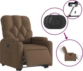 Elektrické zvedací polohovací křeslo hnědé textil 3204738