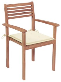Zahradní židle 4 ks s krémovými poduškami masivní teak,  3062291