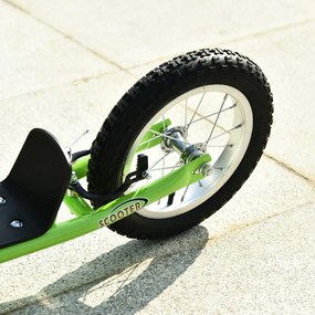 HOMCOM Koloběžka pro děti od 5 let - 2 nafukovací gumová kola, nastavitelná řídítka, brzdy, protiskluzový pedál 117x52x80-85 cm Zelená