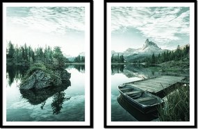 Obraz Plakáty V Rámu 53x73 cm Diptych Sada 2 obrazů Hory Jezero P2147