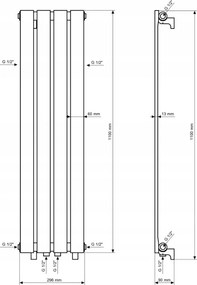Gamma Vertical, topné těleso 296x1100 mm, 368 W, bílá matná, GMA-VERT-1100296-WH
