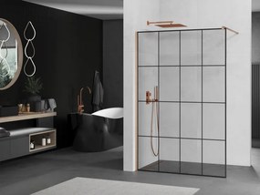 Mexen Kioto, sprchová zástěna Walk-In 130 x 200 cm, 8mm čiré sklo černý vzor, ​​měděný matný profil, 800-130-101-65-77
