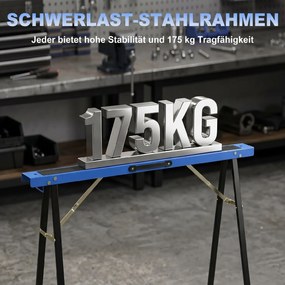 HOMCOM sada 2 skládacích kovových pracovních koz s EVA protiskluzem, madlo – úspora místa, nosnost 350 kg, modrá/černá