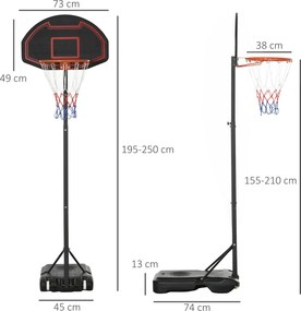 HOMCOM Basketbalový koš se stojanem Venkovní výškově nastavitelný 195-250 cm pro děti 8-14 let s kolečky | Aosom.de