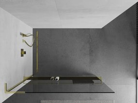 Mexen Kioto+ L, sprchová zástěna Walk-In s poličkou a věšákem 60 x 200 cm, 8mm čiré sklo, zlatý lesklý profil, 800-060-123-50-00