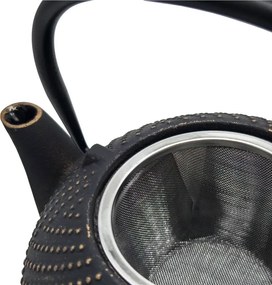 Litinová konvice Li, 0,7 l – černá s geometrickým reliéfem a nerezovým sítkem