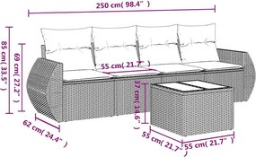 5dílná zahradní sedací souprava a podušky světle šedá polyratan 3221091